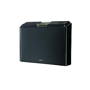 Joseph Joseph Folio 4-Piece Color coded Cutting Board Set, Steel Slimline Case for Organized Kitchen Storage, Large, Carbon Black