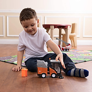 Toy To Enjoy Street Sweeper Toy Truck with Light & Sound Effects - Friction Powered Wheels, Removable Garbage Can & Rotating Brushes - Heavy Duty Plastic Cleaning Vehicle Toy for Kids & Toddlers