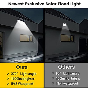 EMANER Outdoor Solar Flood Light Dusk til Dawn, 100W Equiv. Motion Activated Security Light Wireless, Solar Powered LED Spotlight Daylight White 2500mAh Waterproof for Garden/Fence/Gutter, 2-Pack