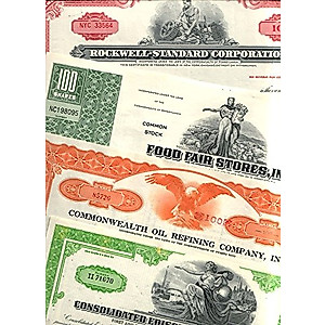 1965 No Mint Mark AMAZON SPECIAL! 100 DIFFERENT RARE ORIGINAL U.S. STOCKS, BONDS and DEBENTURES @ 79c! MANY BIG NAMES! LOWEST PRICE ON EARTH! 1 Share to $5000 Seller EXTRA FINE (AVERAGE GRADE)