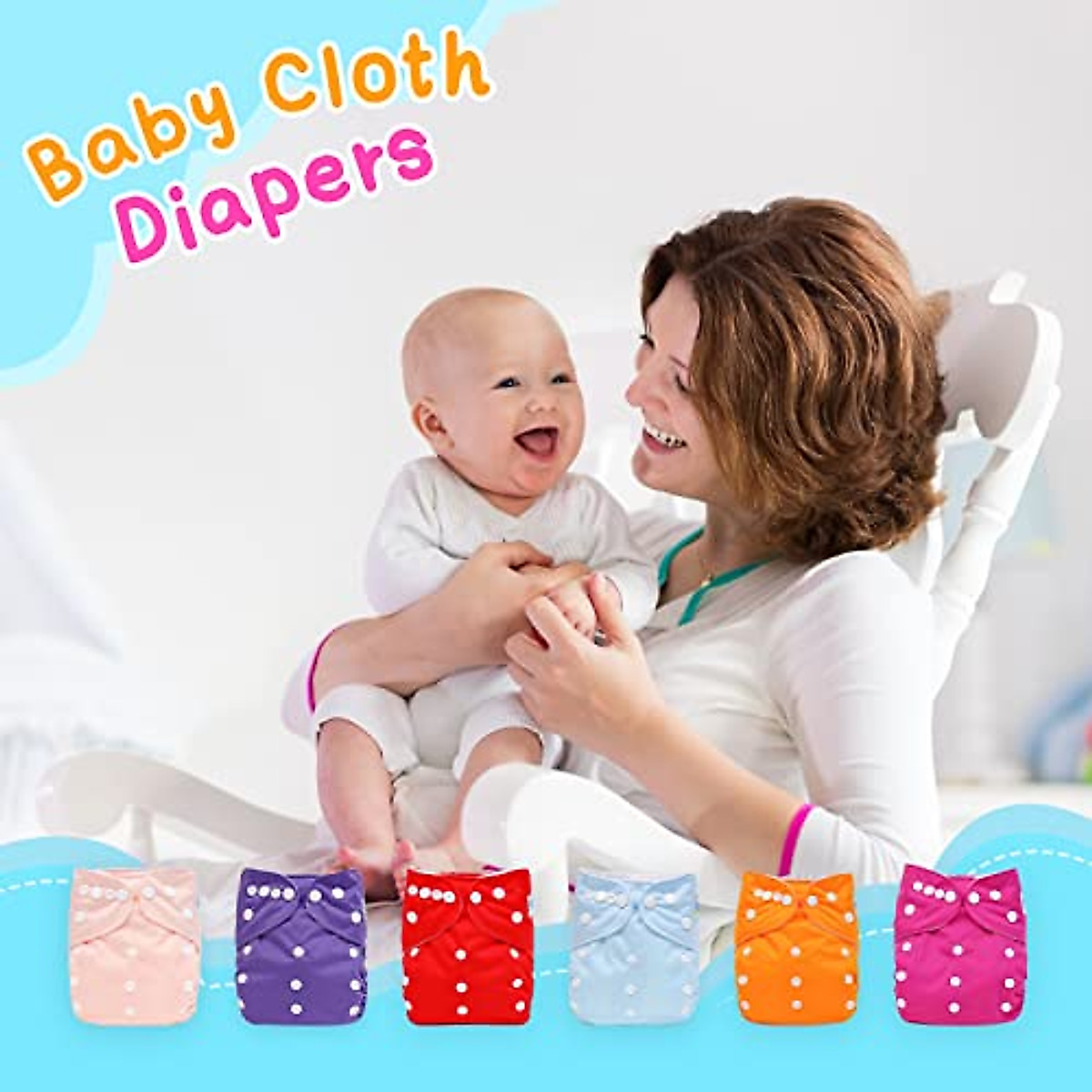 AnAnBaby Reusable Cloth Diapers for Babys, One Size Adjustable Washable Pocket Nappy Covers 6 Pack with 9pcs Microfiber Inserts for Toddler Boys & Girls