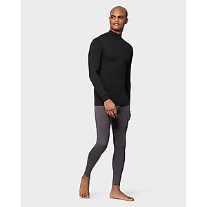 32 Degrees Men's Lightweight Baselayer Mock Top | Long Sleeve | Form Fitting | 4-Way Stretch | Thermal, Black, Large