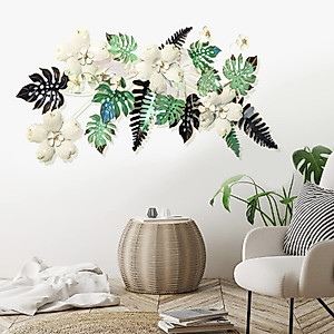 AcozyHom Leaves and Flowers Metal Wall Decor, 58"(L) x26(H), Large Plant Iron Wall Sculpture, Modern Abstract Wall Panel Art for Home, Hotel, Bar, Living Room Decoration, Green