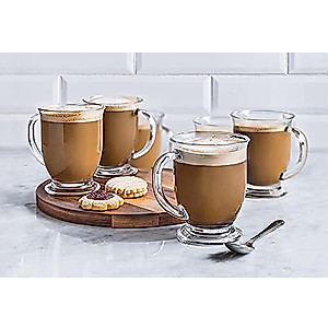 Kook Glass Coffee Mugs, with Handles, Clear Tea Cups, for Drinking Hot Beverages, Latte, Cappuccino, Espresso, Large Capacity, 15 oz, Set of 6