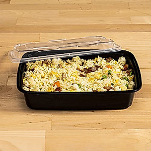 TIYA Takeout Food Containers - 28 oz Bulk 150 Pack with Lids - Rectangular Plastic Food Storage - Reusable Microwavable Dishwasher Safe Restaurant Set - Leak Proof for To-Go & Meal Prep
