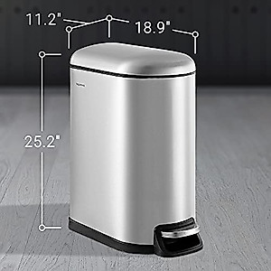 happimess HPM1010A Roland 10.6-Gallon Step-Open Trash Can, Modern, Minimalistic, Fingerprint-Proof, Rustproof, Hands-Free, Kitchen, Laundry Room, Office, 10.6 Gallons, Chrome
