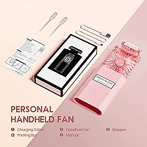 LIGHTDESIRE Handheld Fan with Crystal Stones, Mini Personal Fan Quiet Retractable, Cooling Portable Fan Rechargeable 3 Speeds Mode, Lady Small Fan for Desk Travel Makeup, Best Gifts for Women(Pink)