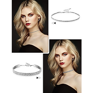Hicarer 2 Pieces Rhinestone Choker Necklaces 1 and 3 Rows Women Crystal Choker Necklaces