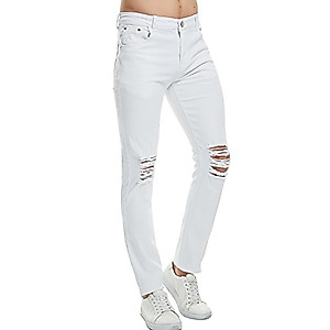 ANBOBER Men's Ripped Skinny Jeans Slim Fit Stretch Distressed Jeans for Men Straight Leg Denim Pants (White, 42)