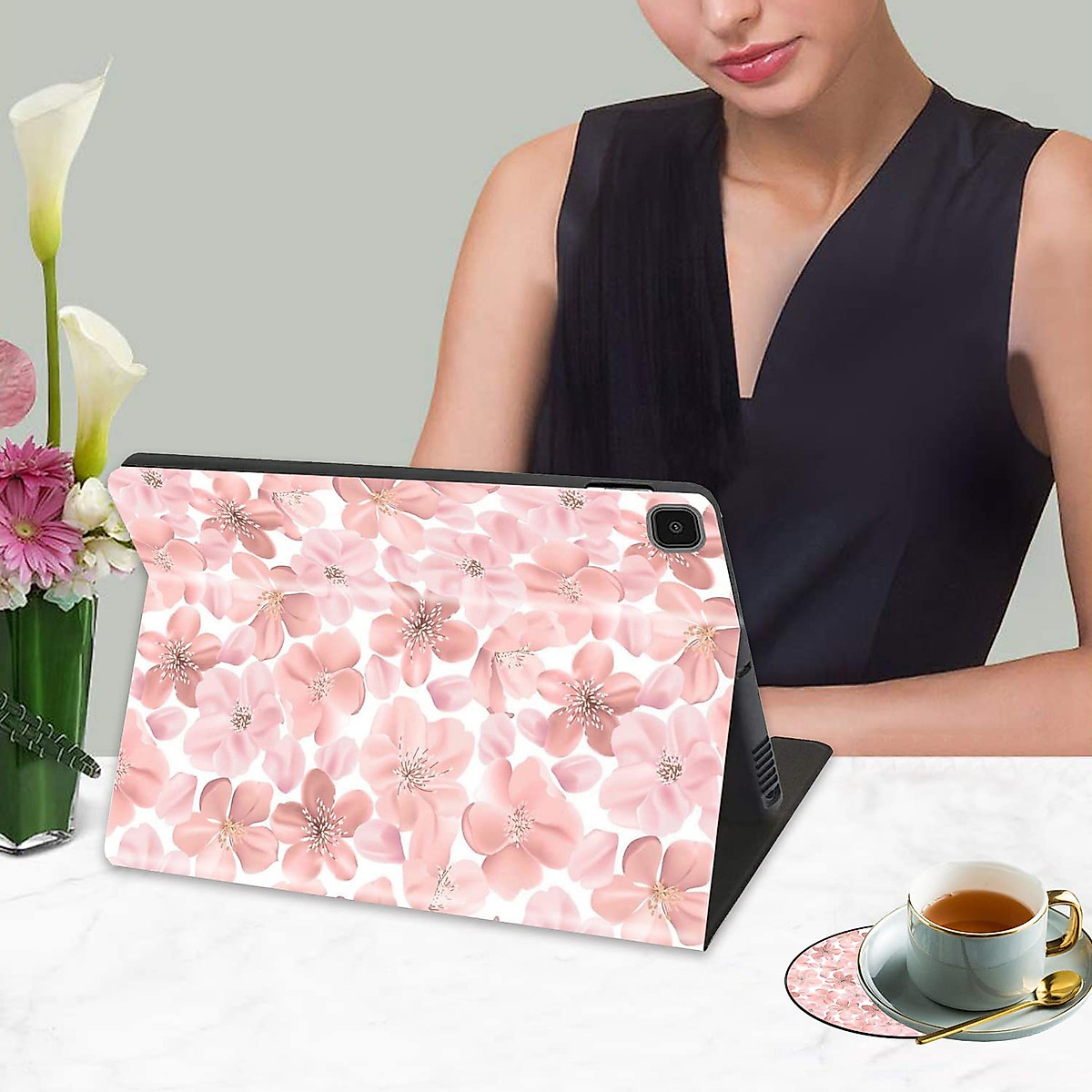 for Samsung Galaxy Tab A8 10.5 2022 Case, Shockproof TPU Hard Back Shell Protective Tablet Cover for Samsung Galaxy A8 10.5 Inch Tablet (SM-X200/X205/X207), Pink Floral