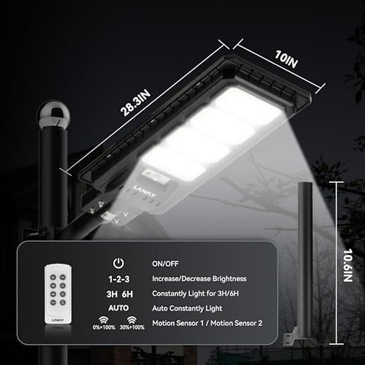 LANGY 200W Led Solar Street Lights, 360 PCS LED High Lumes Solar Powered Street Lamp Outdoor,Dusk to Dawn Security Led Post Street Light