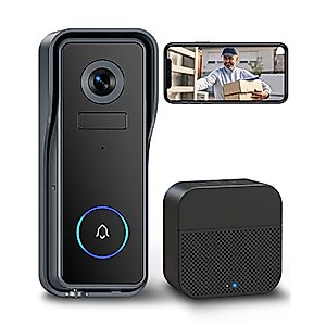Wireless Video Doorbell Camera with Wireless Chime, Euki Door Bell Ringer Wireless with Camera, 2K HD New Version, Human Detection, Night Vision, 2-Way Audio, IP65, Rechargeable Battery, iOS & Android