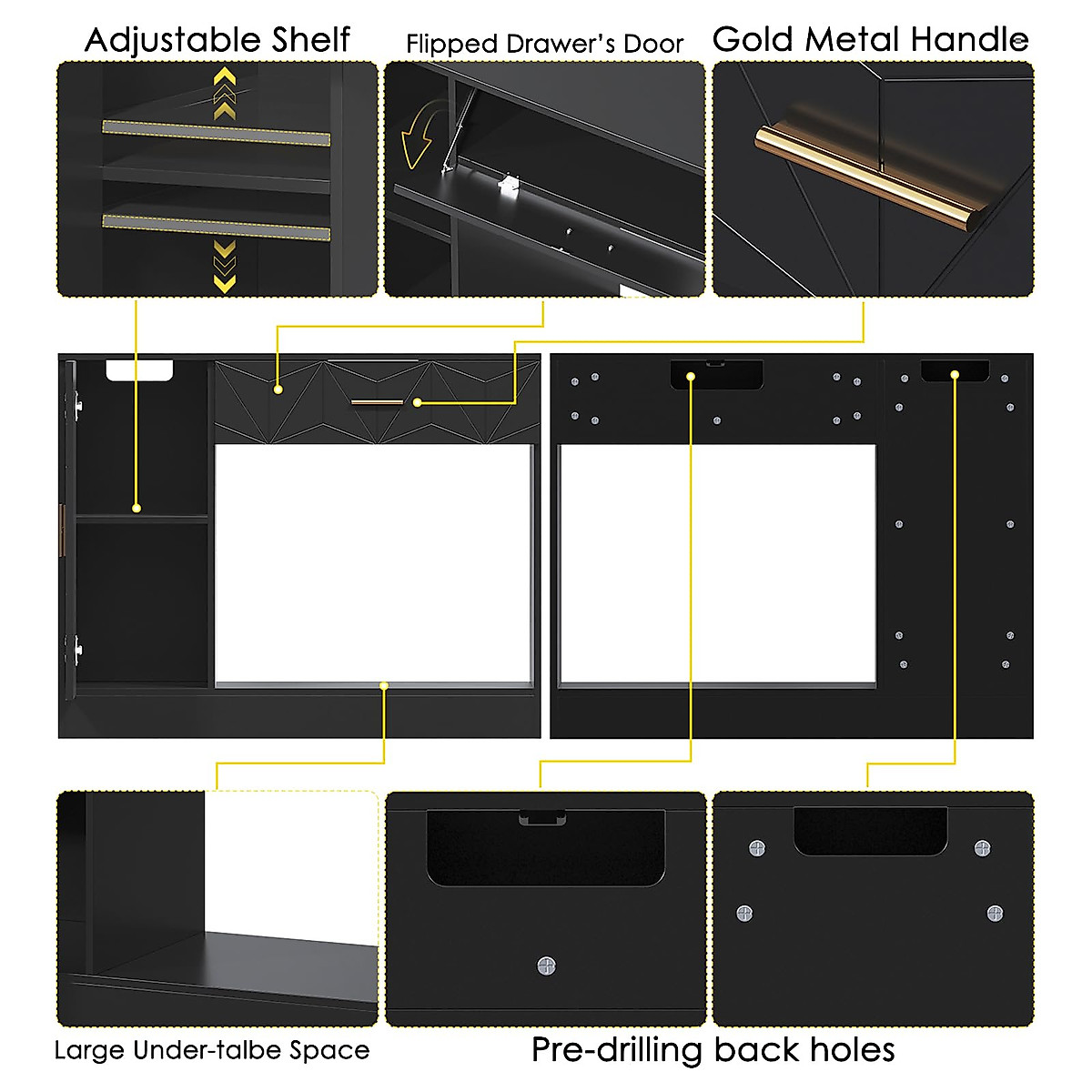 Saudism 40 Gallon Fish Tank Stand, 29 -50 Gallon Aquarium Stand, Black Tank Stand, Fish Tank Table with Drawer and Cabinet, Sturdy and Durable