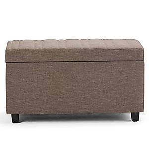 SIMPLIHOME Darcy 33 Inch Wide Contemporary Rectangle Storage Ottoman Bench in Fawn Brown Linen Look Fabric, For the Living Room, Entryway and Family Room
