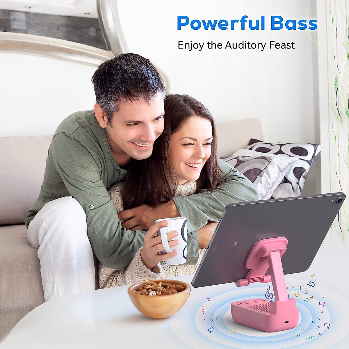 Gifts for Men Women, from Wife,Cell Phone Stand with Wireless Bluetooth Speaker, Punchy Bass & HD Stereo Sound Speaker for Home & Outdoors Compatible with iPhone/ipad/Samsung-Pink