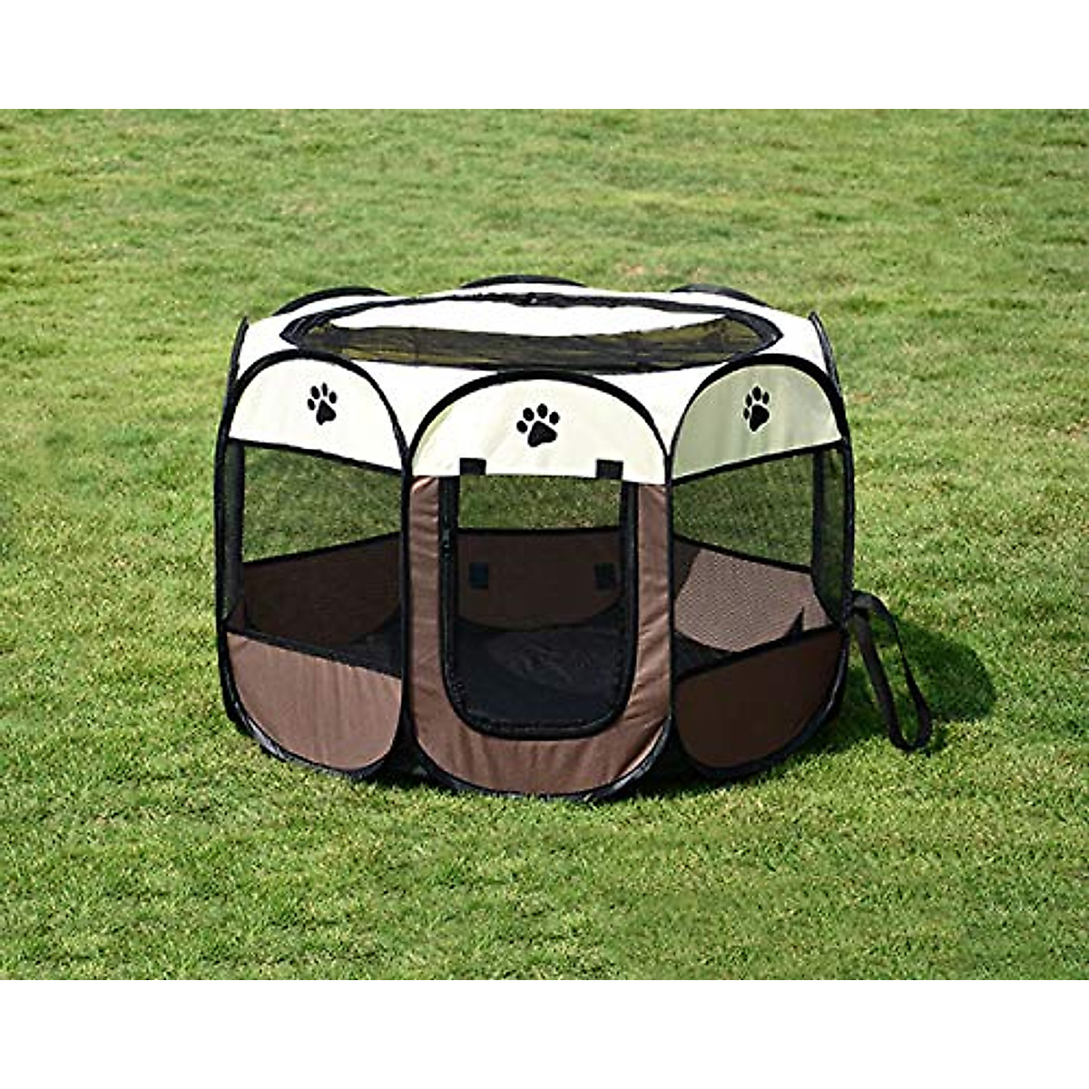 BODISEINT Portable Pet Playpen, Dog Playpen Foldable Pet Exercise Pen Tents Dog Kennel House Playground for Puppy Dog Yorkie Cat Bunny Indoor Outdoor Travel Camping Use (Small, Coffee - Beige)