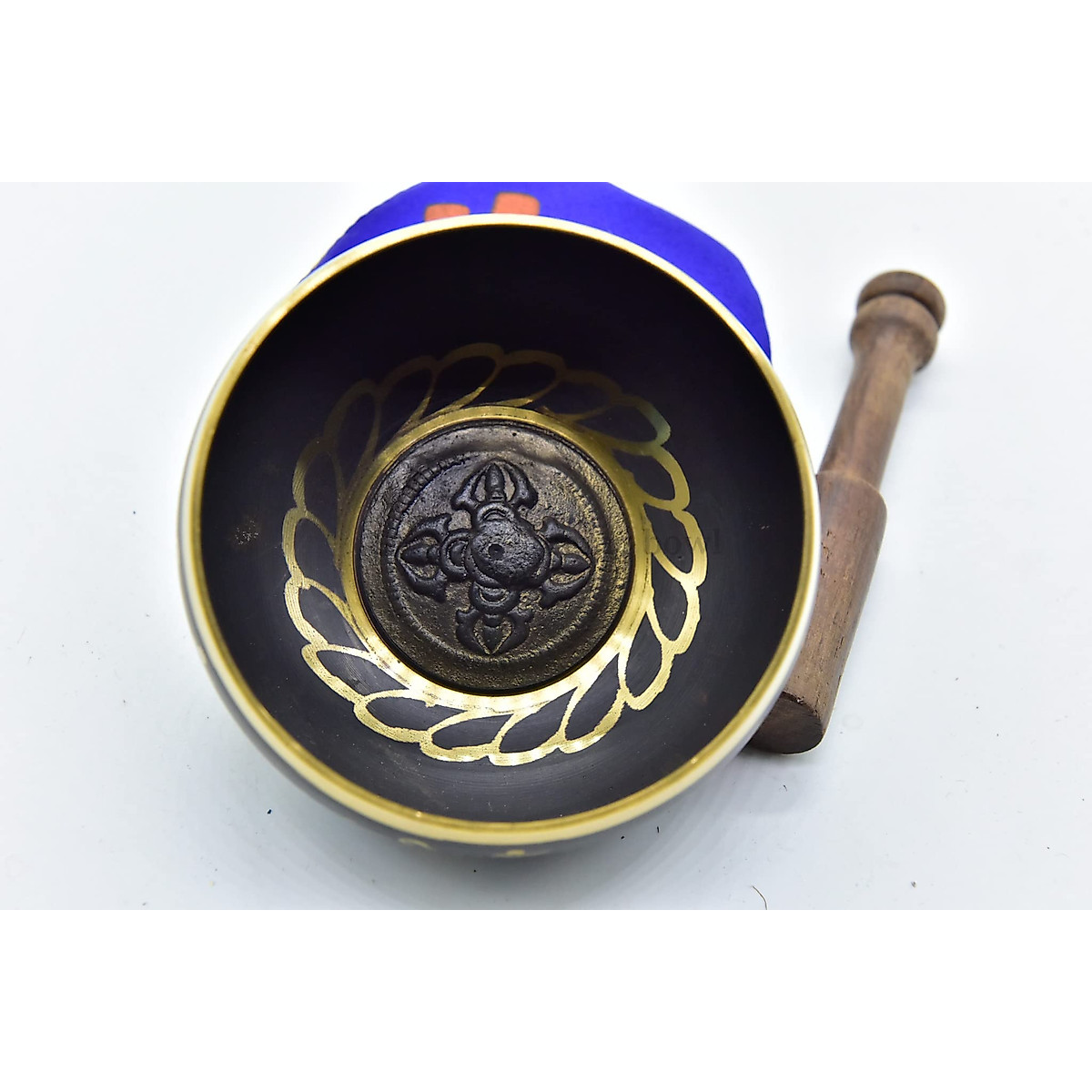 3.75" Tibetan Meditation Yoga Singing Bowl Black Set with free Wooden Mallet and Silk Cushion from Nepal, Singing bowls.