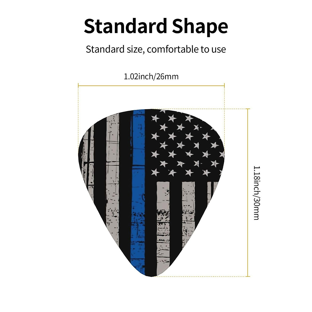 Classic Guitar Picks (12-Pack) for Eectric Guitar, Acoustic Guitar, Mandolin And Bass (One Size, Thin Blue Line Flag)
