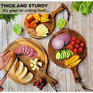 Homwoody Premium Acacia Wood Cutting Board with handle/Cheese Board - (Set of 3) Thick/Large Acacia Cutting Board/Charcuterie Boards - Luxury Wood Cutting Board/Cheese Board/Charcuterie Board/Platter