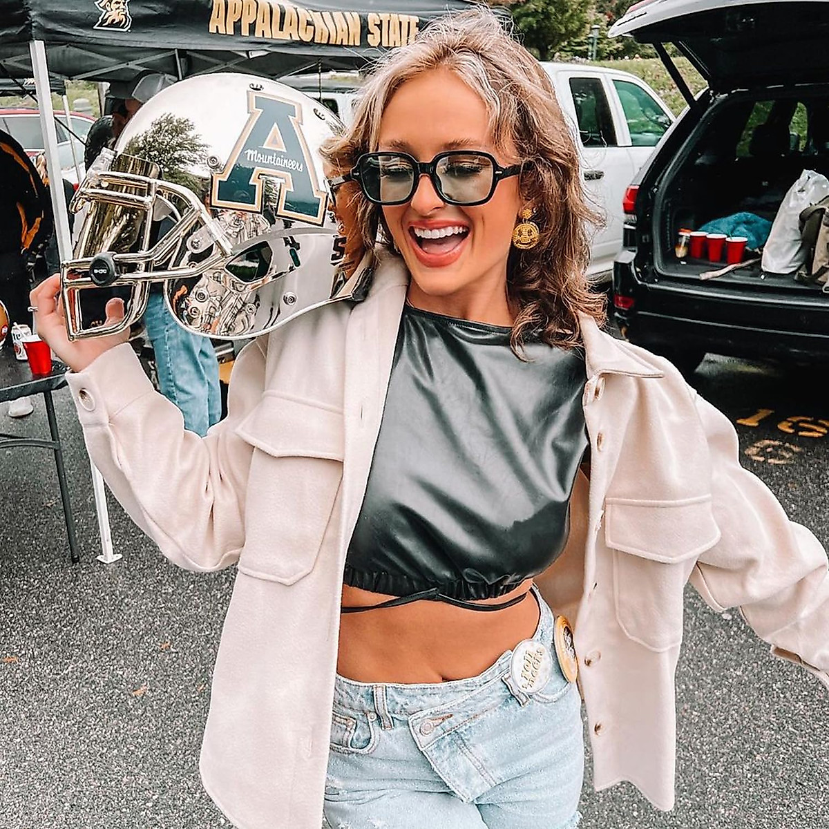 DUPER Square Aviator Sunglasses for Women, Oversize 70s 80s 90s Green Lens Women Sunglasses, Trendy Green Glasses