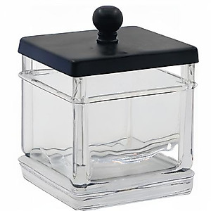 Indecor Home H Halston Apothecary Glass Cotton Jar Holder for Qtips, Cotton Balls, Floss, Storage Canister ,Bathroom Organization, With Matte Black 304L Stainless Steel Lid, Makeup Vanity Organizer