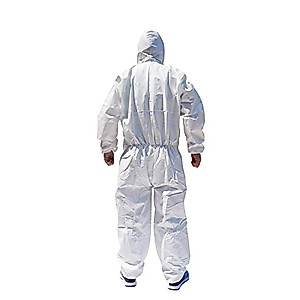 Raygard 30203 Microporous Disposable Coveralls Protective Breathable Hooded Suit with Elastic Cuffs, Ankles and Waist,Zip Front Opening, Serged Seams for Spray Paint Chemical Industrial(X-Large,White)