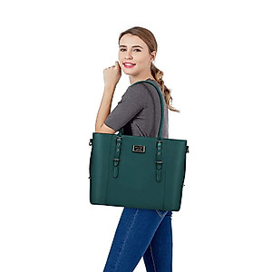 MOSISO PU Leather Laptop Tote Bag for Women (15-16 inch), Waterproof Large Capacity Business Work Briefcase Shoulder Laptop Bag, Deep Teal
