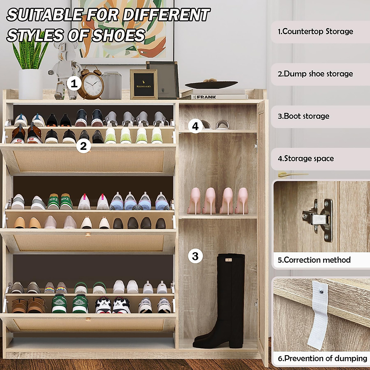 FUQARHY Shoe Cabinet with 3 Flip Drawers & Doors, Modern Slim Shoe Storage Cabinet Free Standing Shoe Organizer Shoe Rack for Boot, Sneaker, Entryway Narrow Shoe Storage for Hallway Living Room