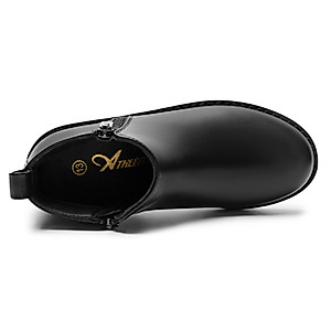 Athlefit Girls Ankle Boots Kids Side Zipper Low Heels Black Booties for Toddler Little Kid/Big Kid