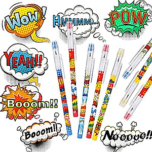 48 Pcs Superhero Text Pencils Translucent Pencil Multipoint Pencil Multicolor Non- Sharpening Stackable Pencils Pop Up Plastic Pencils Pow! Snap! Wham! Bang! Pencil Stationery Pencil，4 style