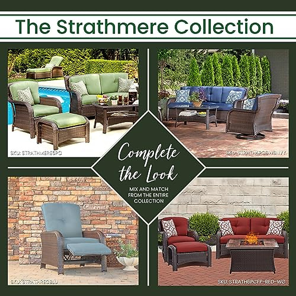 Hanover Strathmere 4-Piece Outdoor Patio Deep Seating Lounge Set with Sofa, 2 Swivel Chairs with Thick Foam Cushions, Four Accent Pillows and a Glass-Top Coffee Table