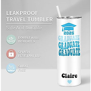 Personalized Graduation Tumbler, 2025 Graduation Gifts for Her Him, Custom Graduations Cup with Name, 20oz Insulated Tumbler with Lids Straws, Class of 2025 Gifts Bulk, Senior Gift for Women Men