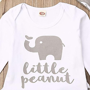 Rarjuiey 3Pcs Newborn Baby Boy Girl Elephant Outfits Long Sleeve Little Peanut Romper Bodysuit+Pants+Hat