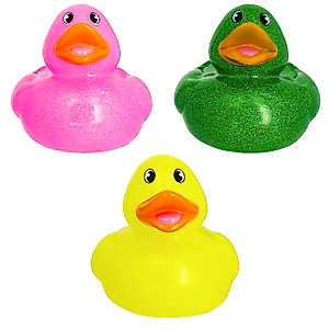 The Dreidel Company Giant Glitter Rubber Duck Toy with Sound Assortment Duckies for Kids, Bath Birthday Gifts Baby Showers Summer Beach and Pool Activity, 6" (3-Pack)