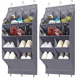 STO STO 2 Pack Over the Door Shoe Organizer, Hanging Shoe Organizer for Closet with 8 Large and 4 Extra Large Deep Pockets, Hanging Shoe Rack for Door Shoe Storage, Gray