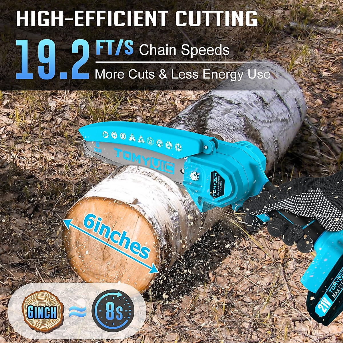 Mini Chainsaw 6-Inch Battery Powered - Best Cordless Small Handheld Chain Saw with 2 Rechargeable Batteries - 21V Power Chain Saws Battery Operated for Tree Trimming Wood Cutting