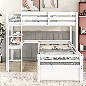 HomSof Twin Loft Bed with Built-in Desk,White