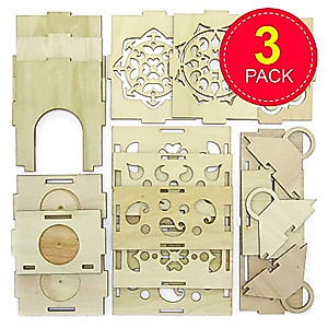 Baker Ross Rangoli Wooden Lantern - Pack of 3, Wooden Craft Set for Children, Arts and Crafts for Kids Activities for Kids to Color in, Decorate and Display (FE843)