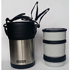 Vacuum Food Jar Mug | Insulated Lunch Containers 29 Oz Stainless Steel Thermoses Flask Lunch Jar Vacuum Bottle with Easy Open Lid & Carry Strap, 3 Durable Lunch Cooker Bowl Cup - NOT FOR LIQUID SOUP