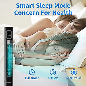 Antarctic Star Tower Fan Oscillating Fan Quiet Cooling Remote Control Powerful Standing 3 Speeds Wind Modes Bladeless Floor Fans Portable Bladeless Fan for Children Bedroom Kitchen Office BLACK