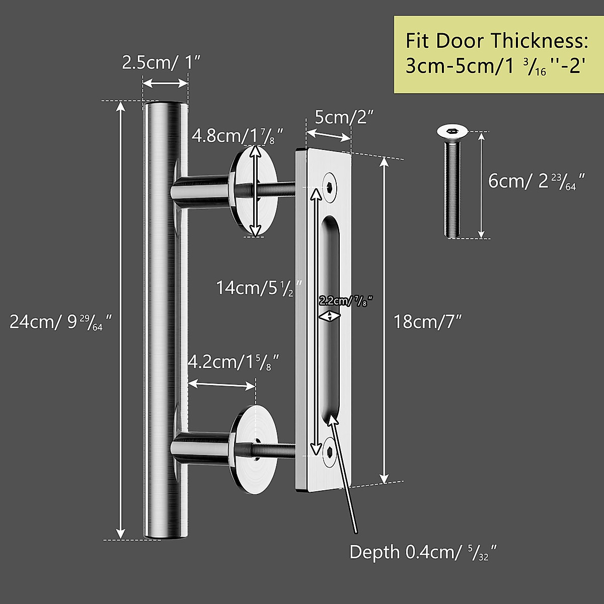 CCJH 9.5" Stainless Steel Sliding Barn Door Handles Pull Flush Hardware Set,Double Side for Gates Garages Sheds Furniture