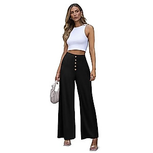 JZC Women's Flowy Pants Casual Palazzo Pants Print High Waist Button Wide Leg Palazzo Lounge Pants Black 3XL