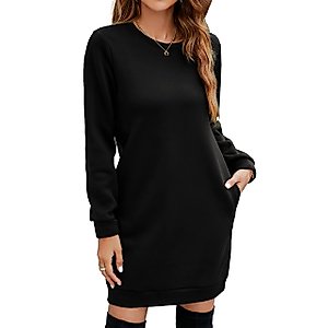 Miselon Women's Solid Sweater Dresses Fall Winter Long Pullover Tunic Dresses (Black, X-Large)
