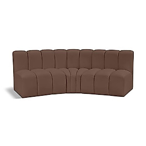Meridian Furniture 101Brown-S3B Arc Collection Modern | Contemporary Modular Sofa with Soft Brown Vegan Leather, Deep Channel Tufting, Modular Design, 86" W x 41" D x 30" H, Brown