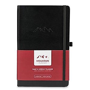 Mountain Daily Planner® Classic – Undated Daily Weekly Gratitude Journal, Monthly Calendar. Achieve Goals, Increase Productivity, Boost Happiness in 2023, 2024. Hardcover. Pen Holder. 6 Months (Black)