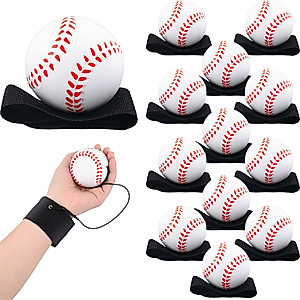 Deekin 12 Pcs 2.36 Inch Baseballs Wrist Return Ball Wristband Toys Rebound Ball Sports Wrist Balls on a String Rebound Bouncy Wristband Balls for Wrist Exercise Fun Outdoor Activity for Adults