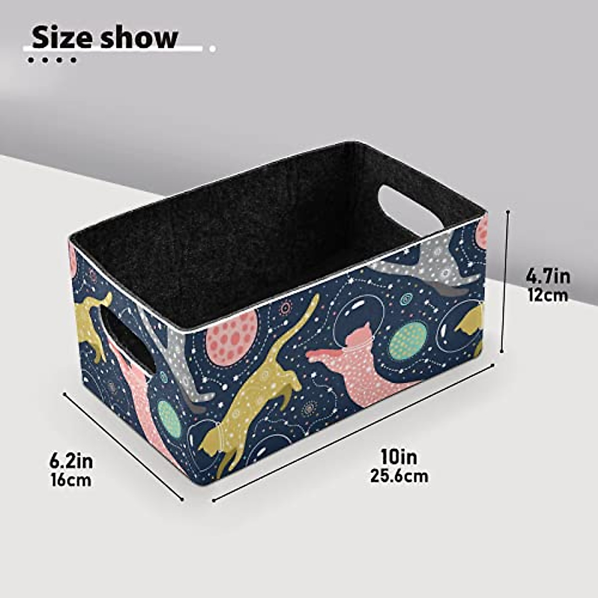 Cats Space Storage Basket Felt Storage Bin Collapsible Towel Storage Clothes Toys Bin Organizer for Pet Supplies Magazine