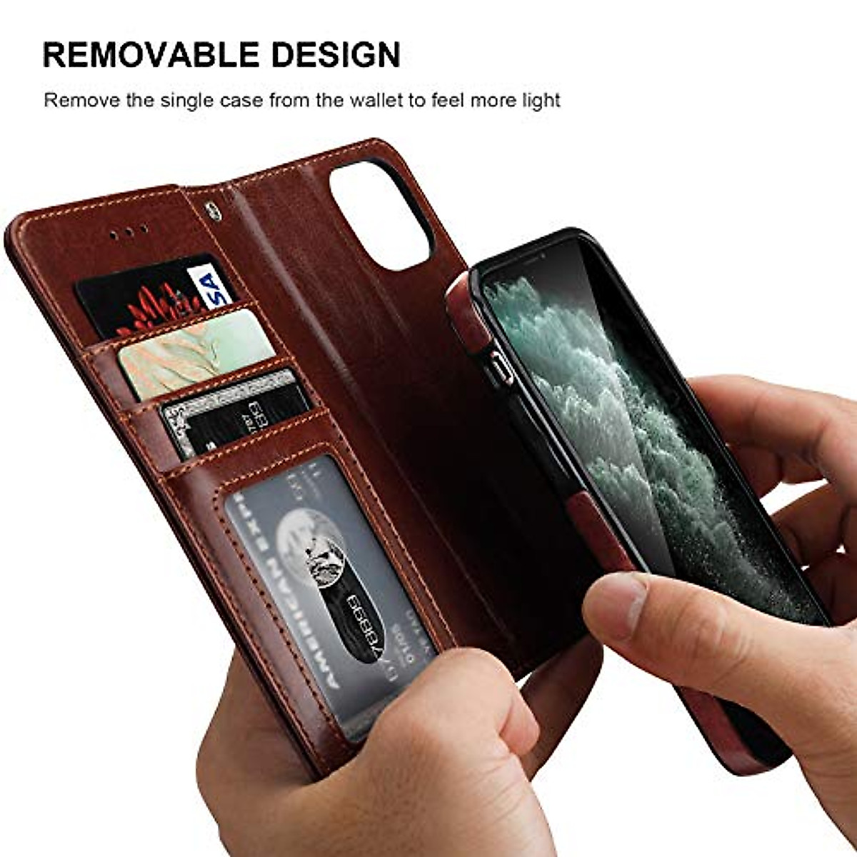 Bocasal iPhone 11 Pro Wallet Case with Card Holder PU Leather Magnetic Detachable Kickstand Shockproof Wrist Strap Removable Flip Cover for iPhone 11 Pro 5.8 inch (Brown)