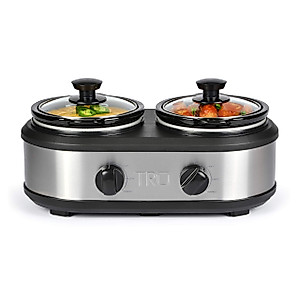 TRU Double Slow Cooker by Select Brands - Double Buffet Server for Parties, Holidays & Gatherings - Double Slow Cooker Buffet Server - 2 Inserts, Each 1 1/4 Quarts