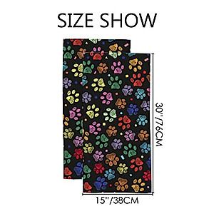 Hand Bath Towels 2 Pack Doodle Colorful Paw Print Absorbent Face Fingertip Towels for Bathroom Kitchen Gym Spa Soft Hair Drying Cloth Quick Dry, 30 x 15 Inch
